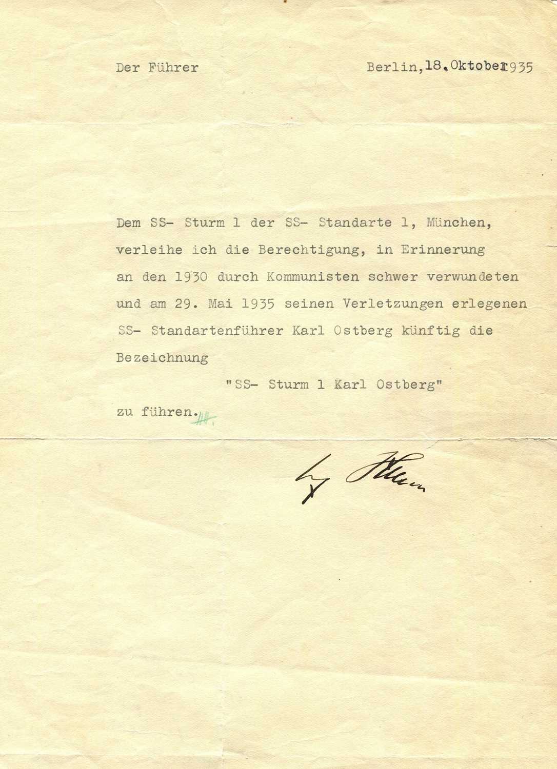 Lot 607 - HITLER ADOLF: (1889-1945)