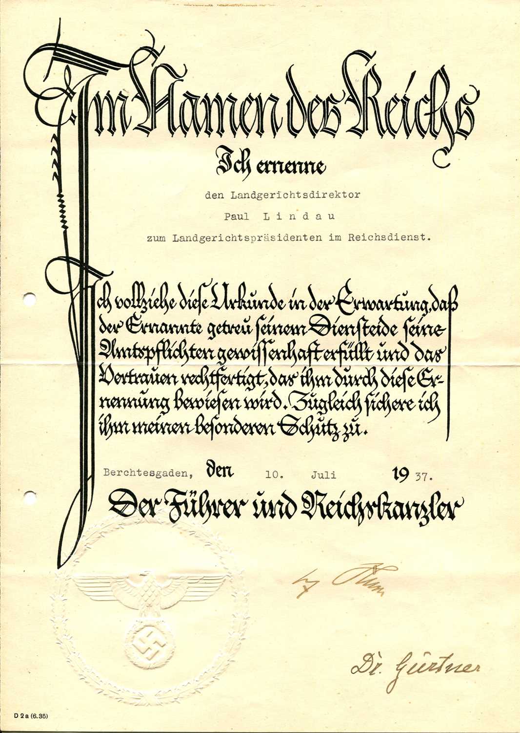 Lot 1134 - HITLER ADOLF: (1889-1945)