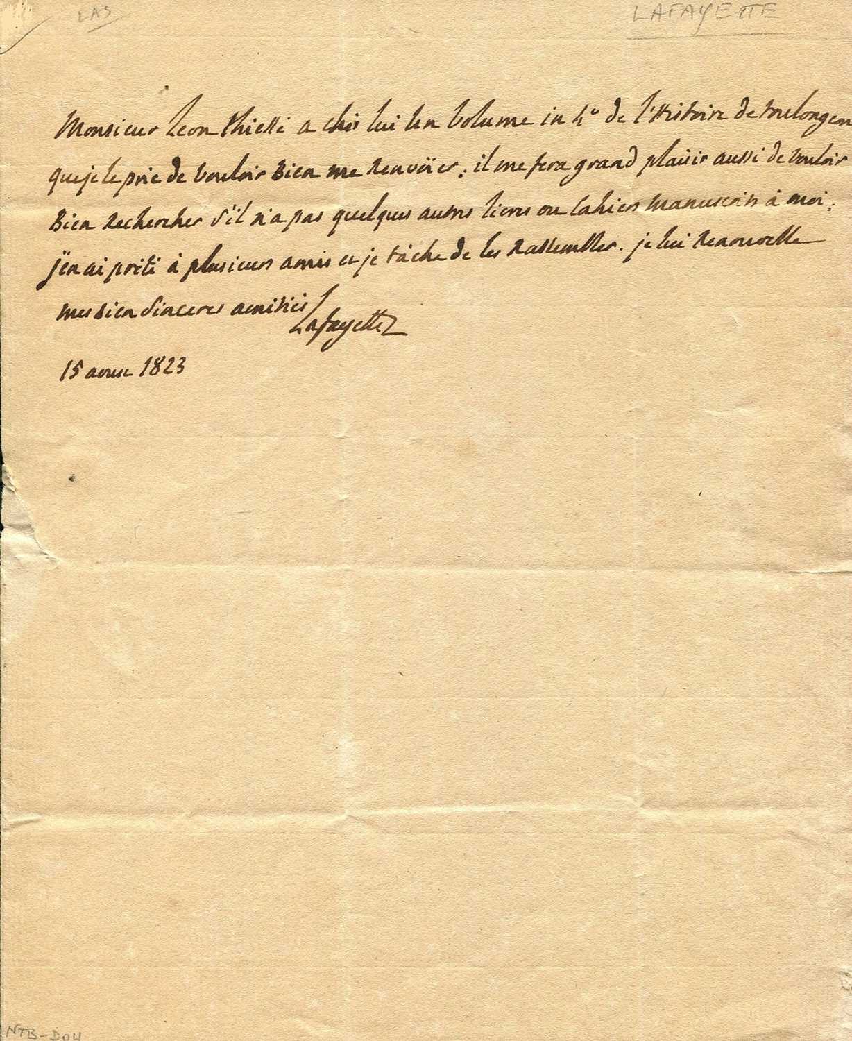 Lot 1200 - LAFAYETTE MARQUIS DE: (1757-1834)